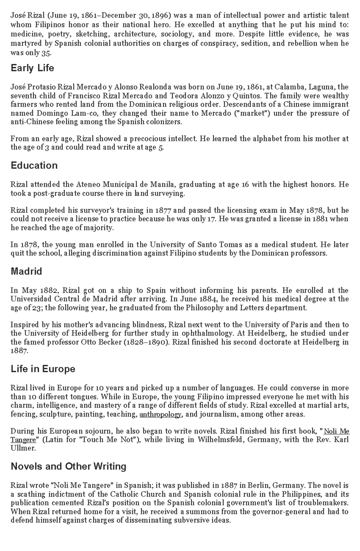 Biography of Dr. Jose Rizal - José Rizal (June 19, 1861–December 30 ...