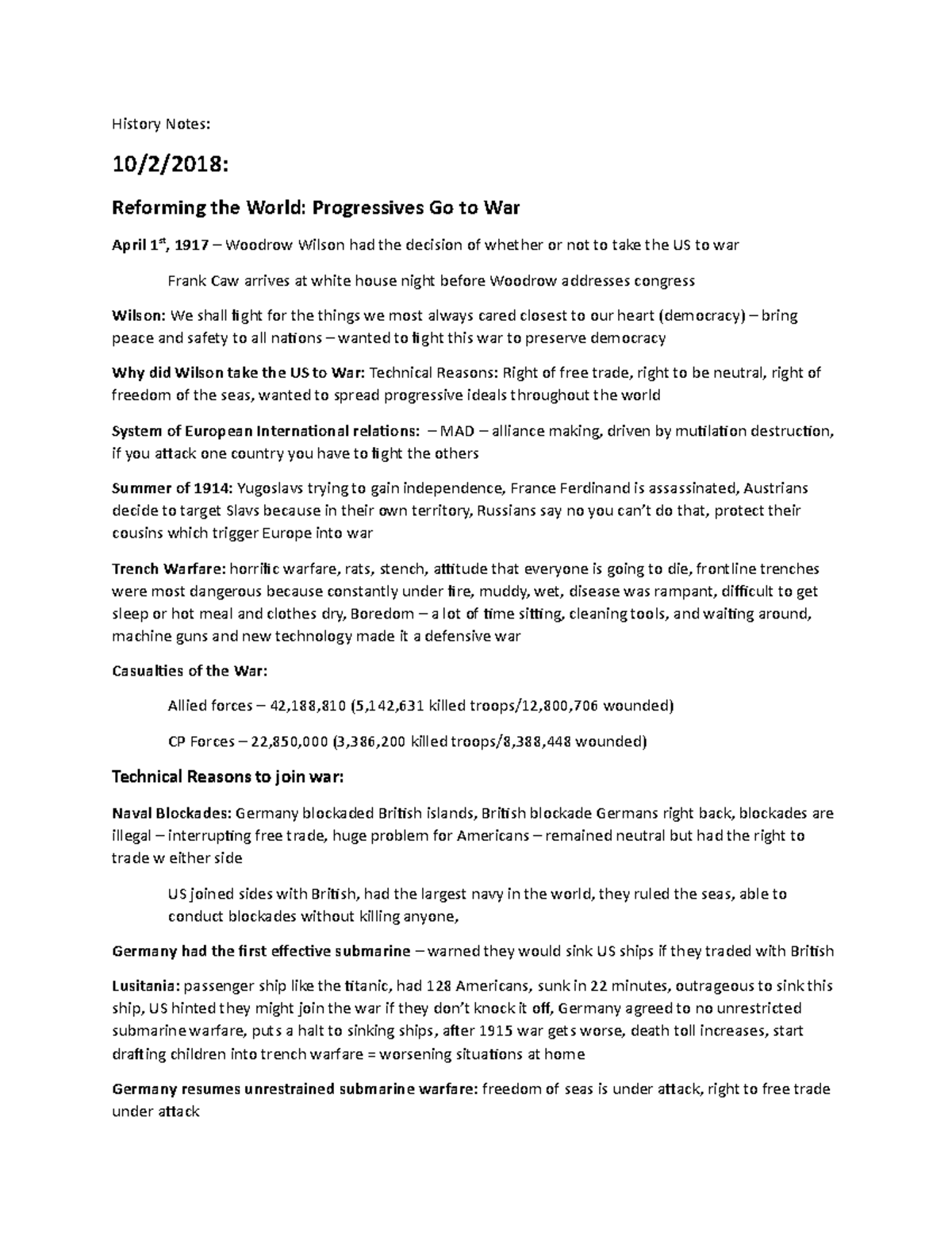 Notes-2 - Lecture notes 6-10 - History Notes: 10/2/2018: Reforming the ...