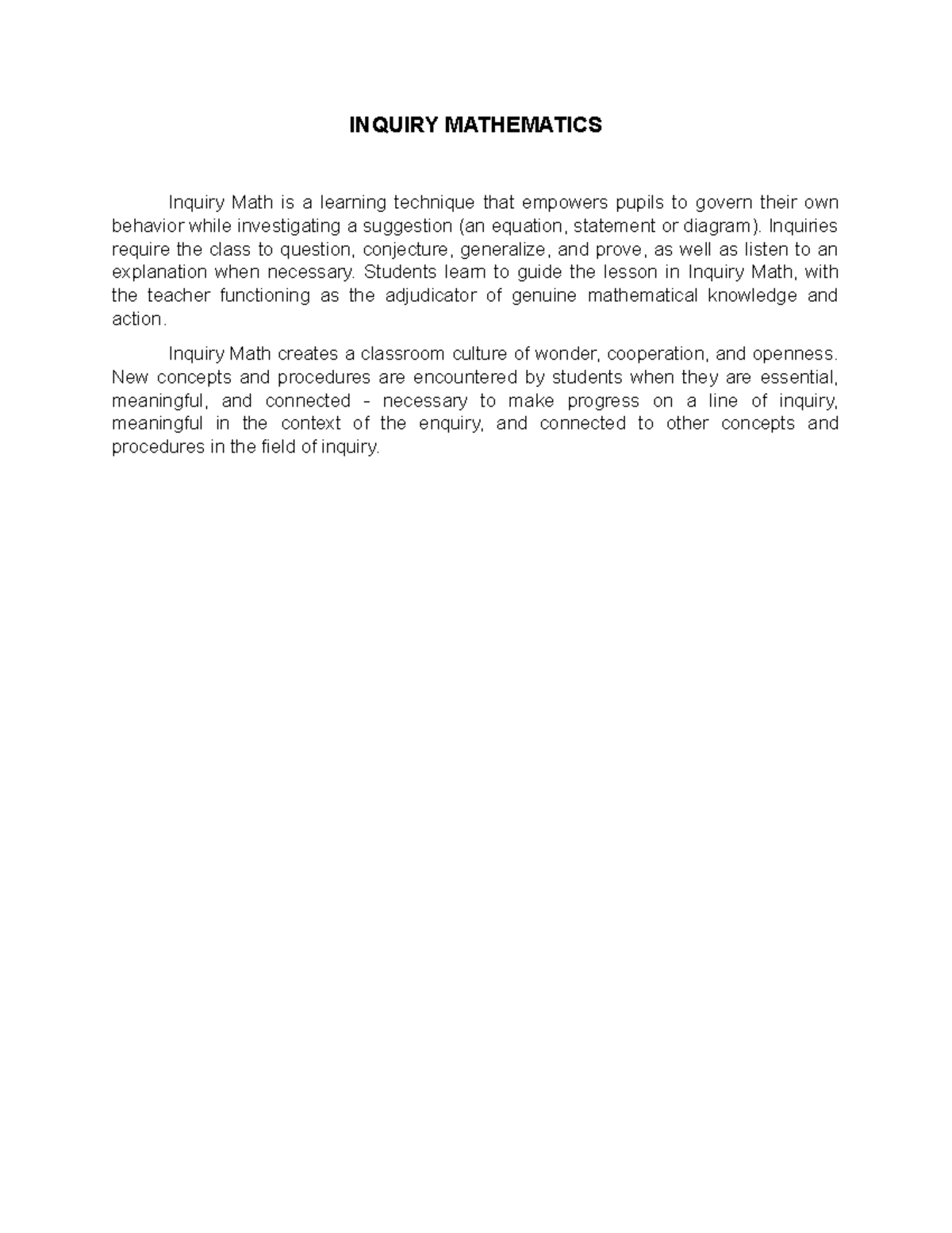 Inquiry math (math 124 - Contain important information and techniques ...