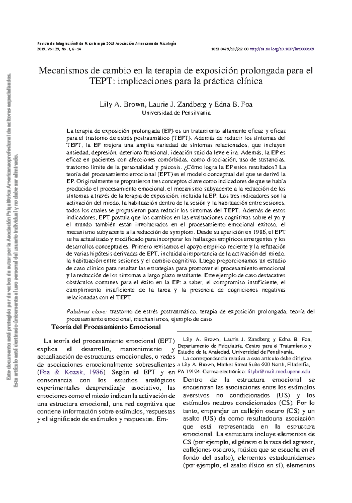 L 3: Edna B. Foa - Lectura de la materia - Revista de Integración© de ...