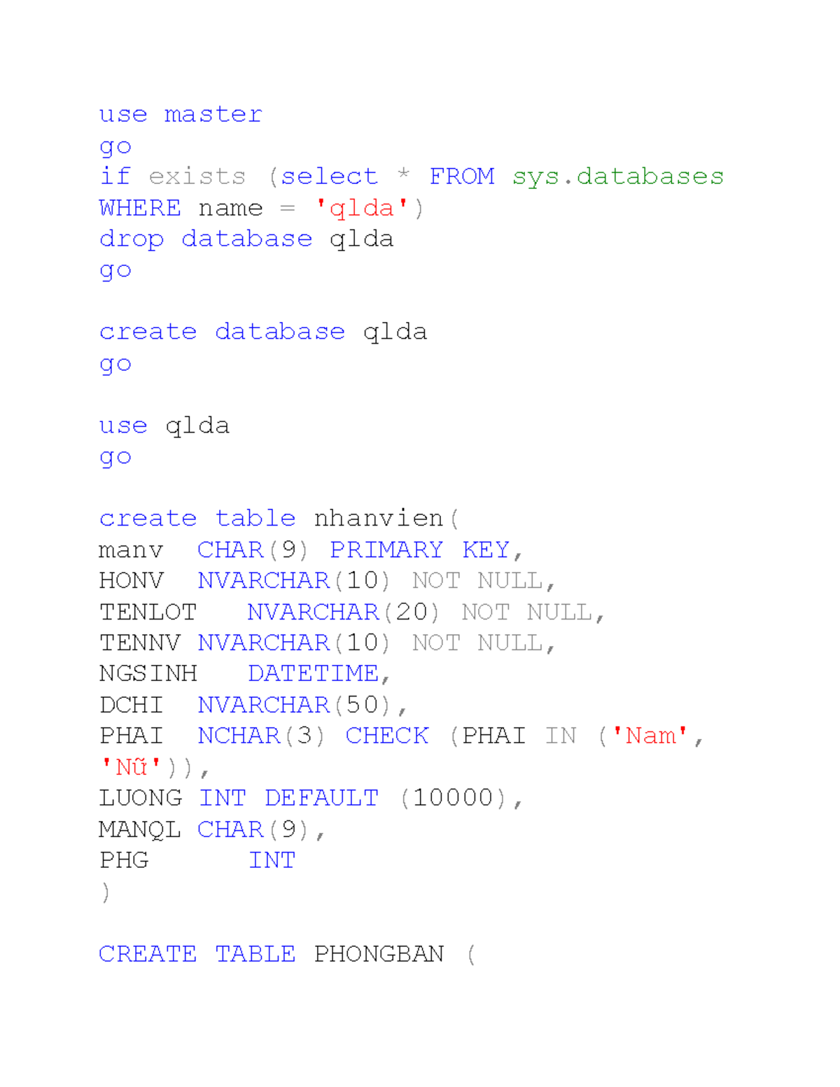 SQL CSDL QLDA - kjnjk kjn jk - use master go if exists (select * FROM sys WHERE name = 'qlda ...