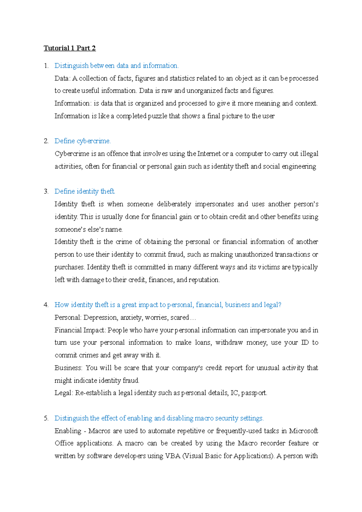 Tutorial 1 Part 2 - Information and IT Security - Tutorial 1 Part 2 ...