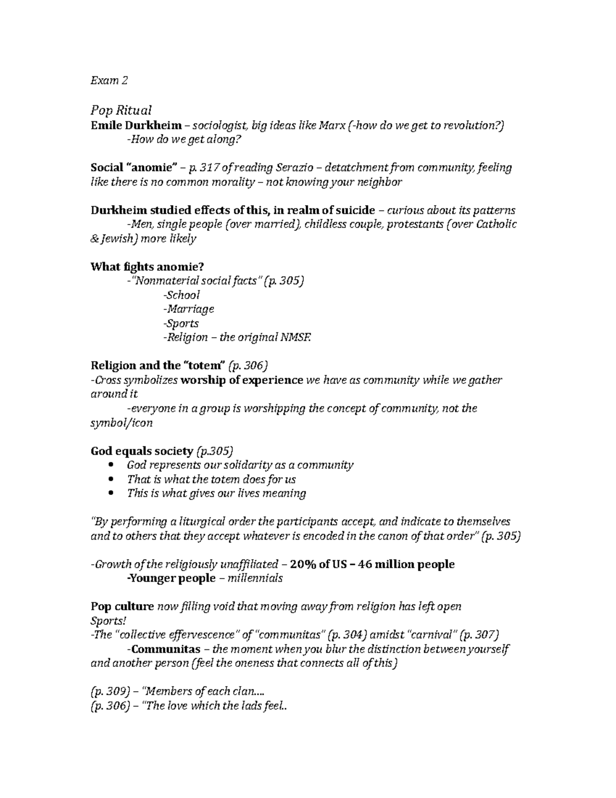 Popular Culture Theory Lecture Notes for Exam 2 - Exam 2 Pop Ritual ...