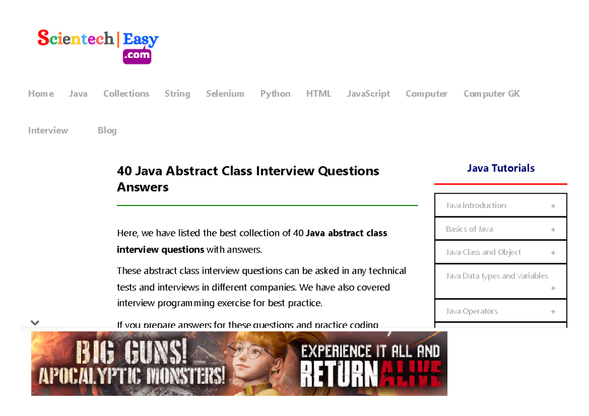 Abstraction Really Helpful Article Home Java Collections String Selenium Python Html