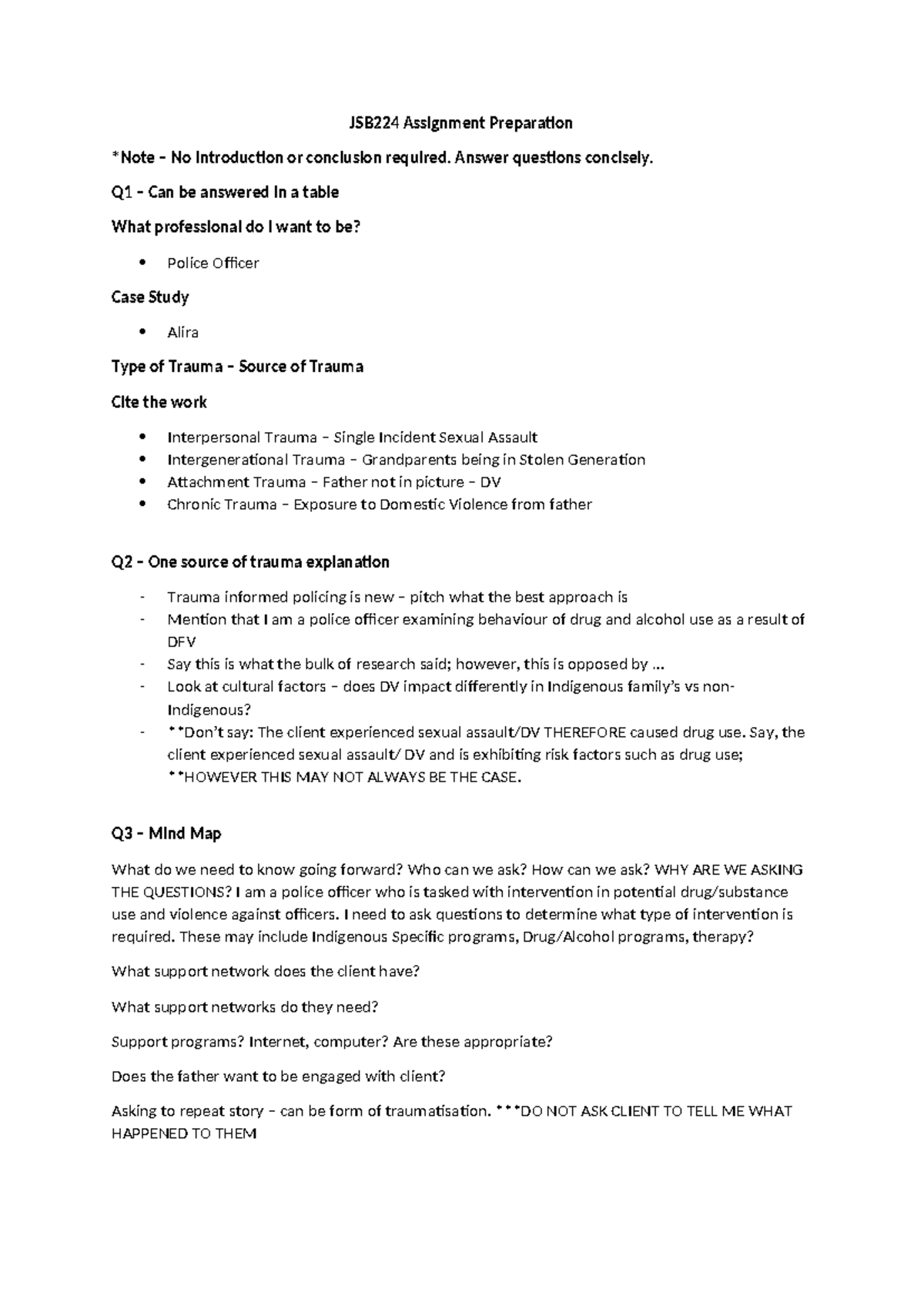 JSB224 Assignment Preparation - Answer questions concisely. Q1 – Can be ...