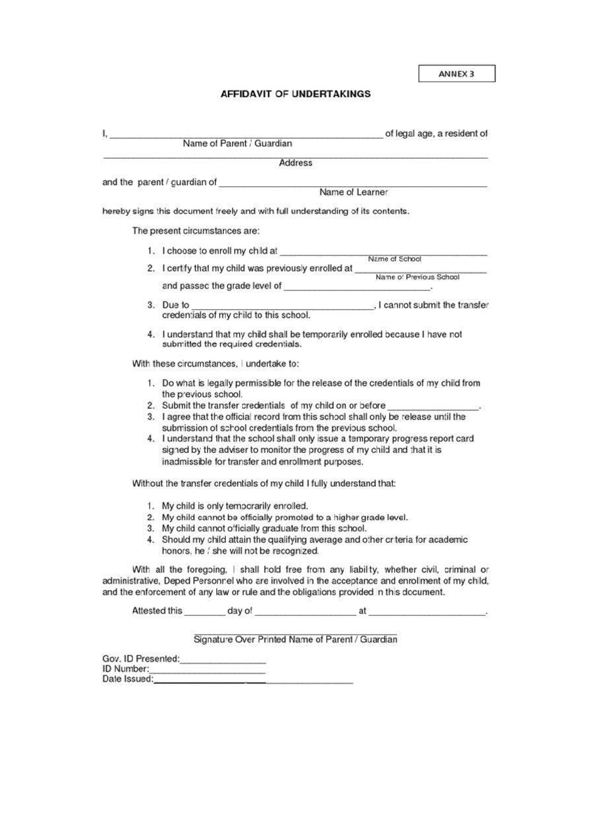 Letter : Affidavit OF Undertakings Document you can use for legal ...