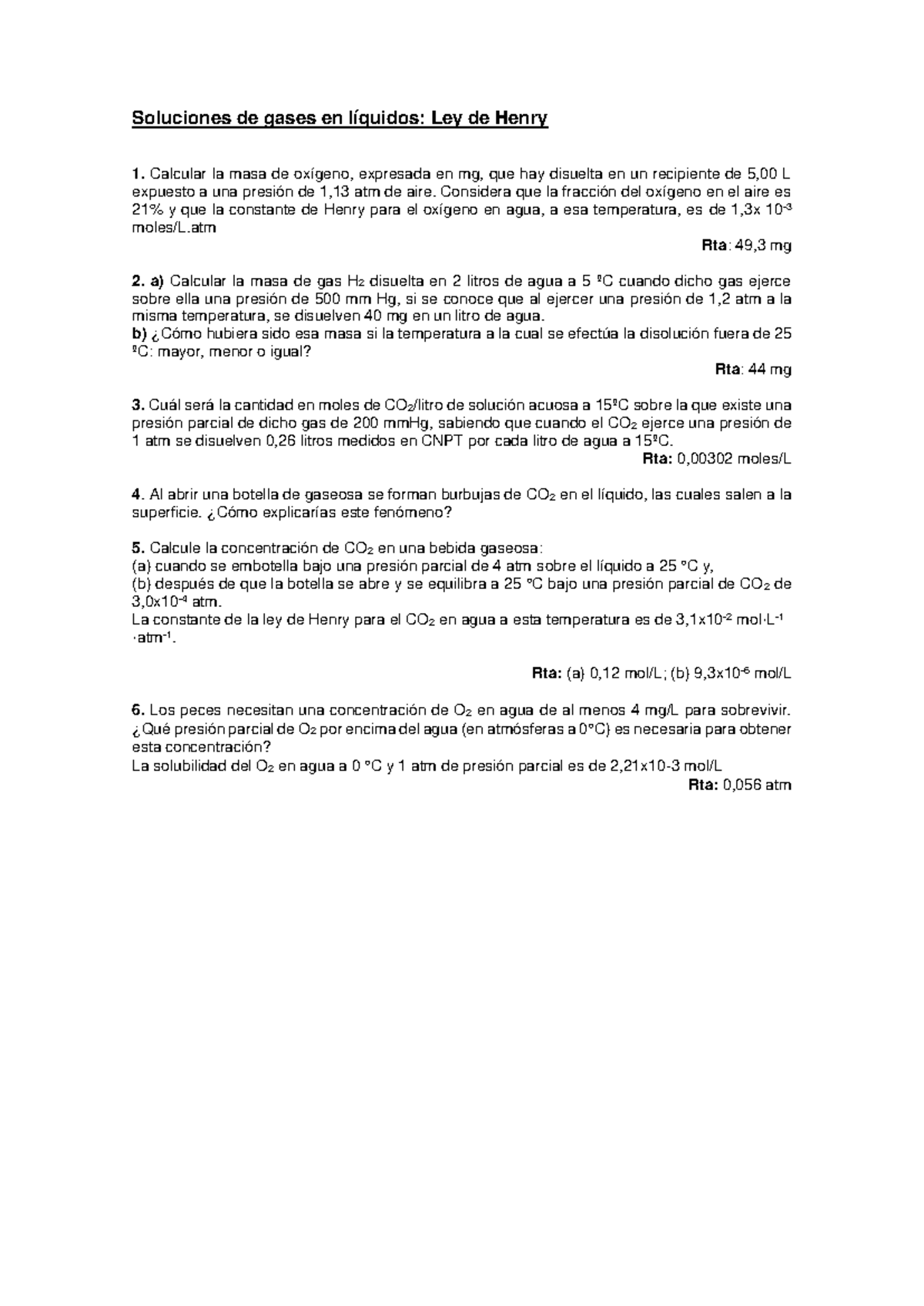 GUÍA 9 - Ley de Henry - Soluciones de gases en líquidos: Ley de Henry ...