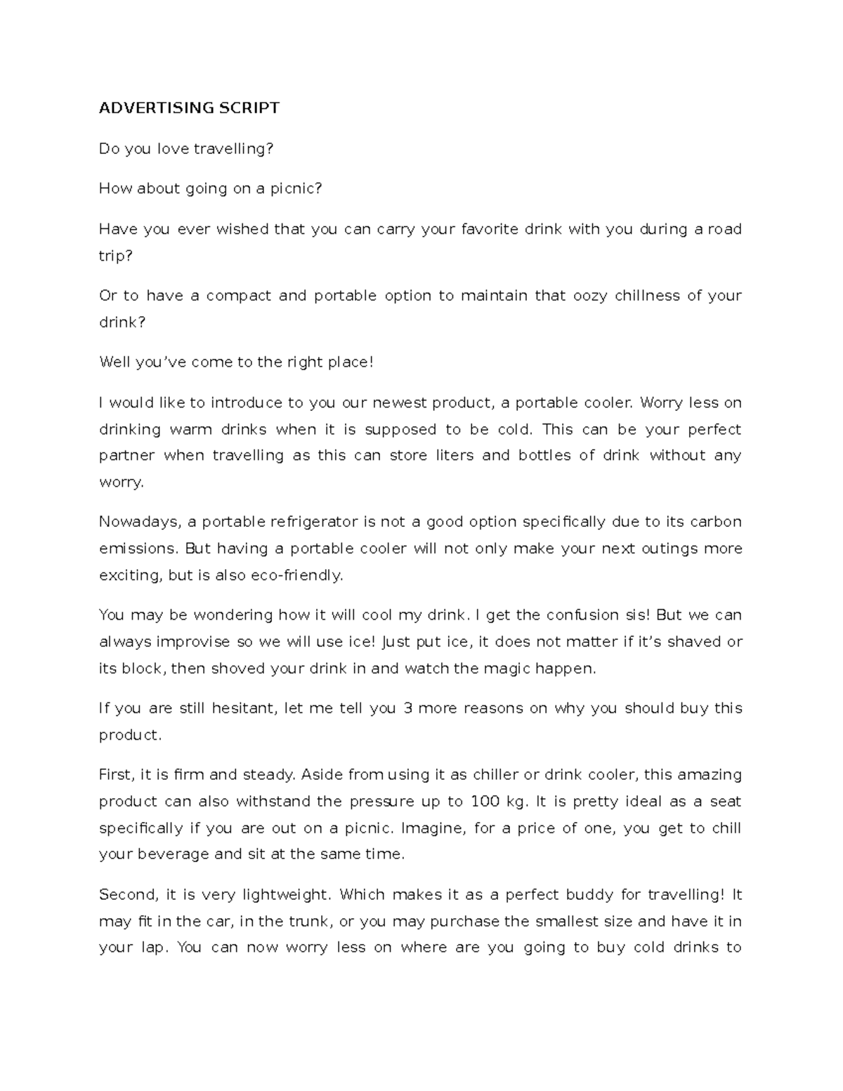 Advertising Script - ADVERTISING SCRIPT Do you love travelling? How ...