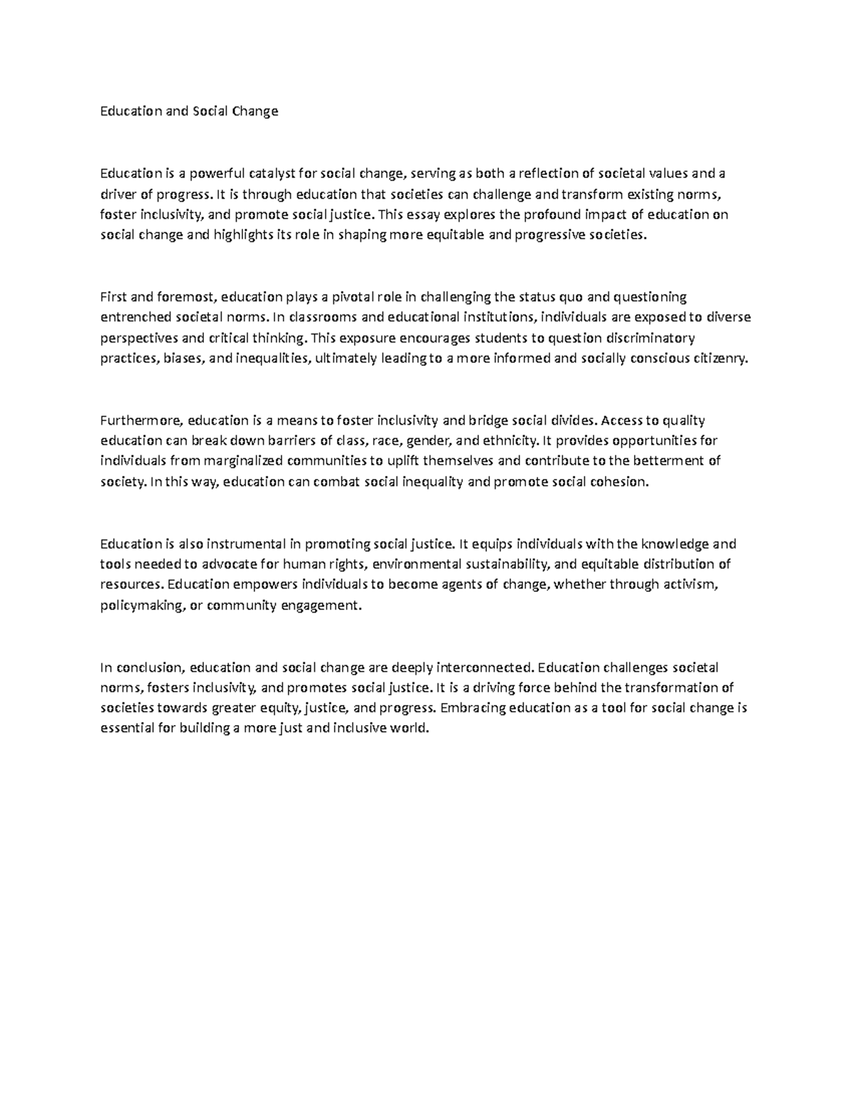 Education and Social Chang 1 - Education and Social Change Education is ...