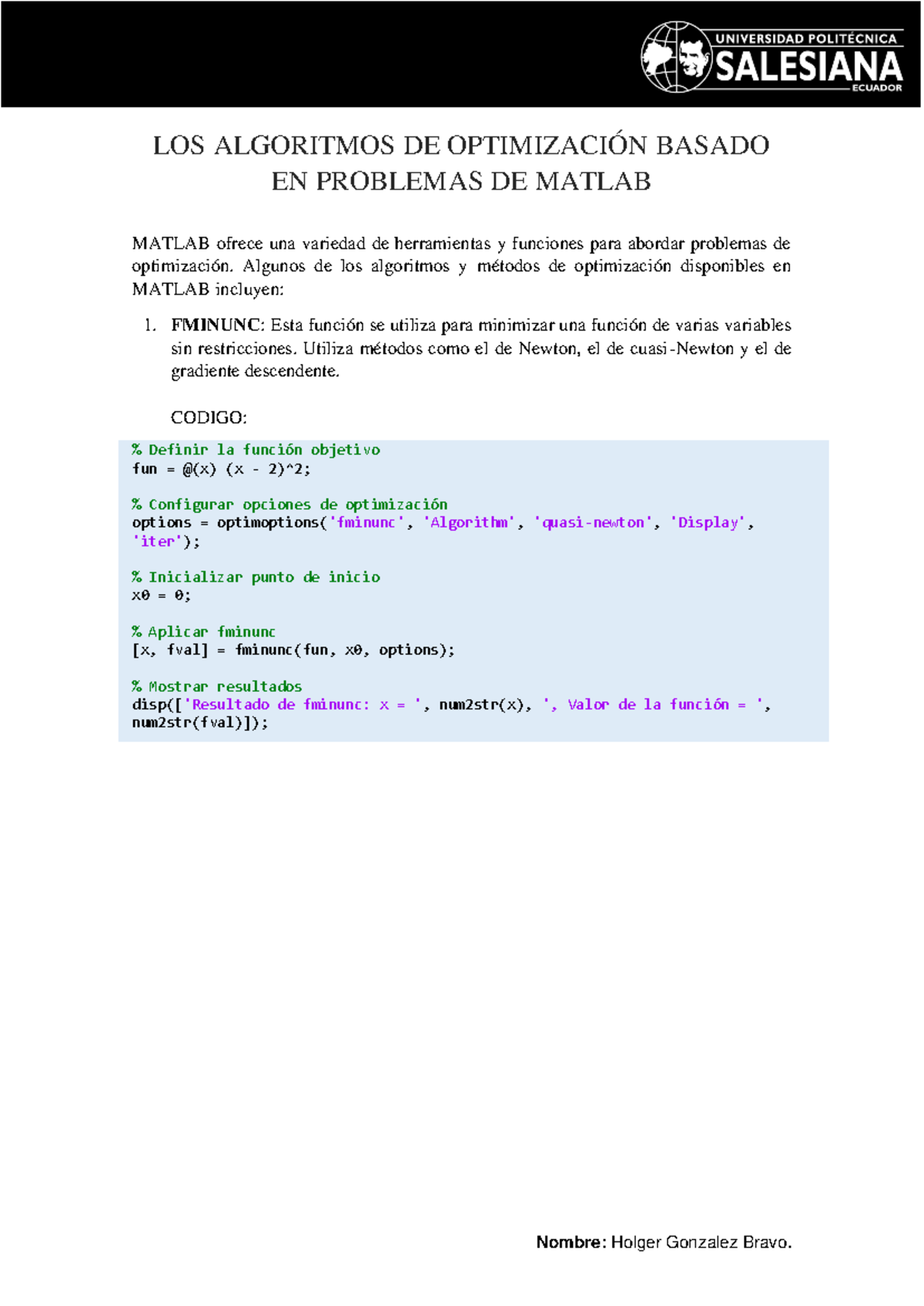 LOS Algoritmos DE Optimización Basado EN Problemas DE Matlab - LOS ALGORITMOS DE OPTIMIZACIÓN ...
