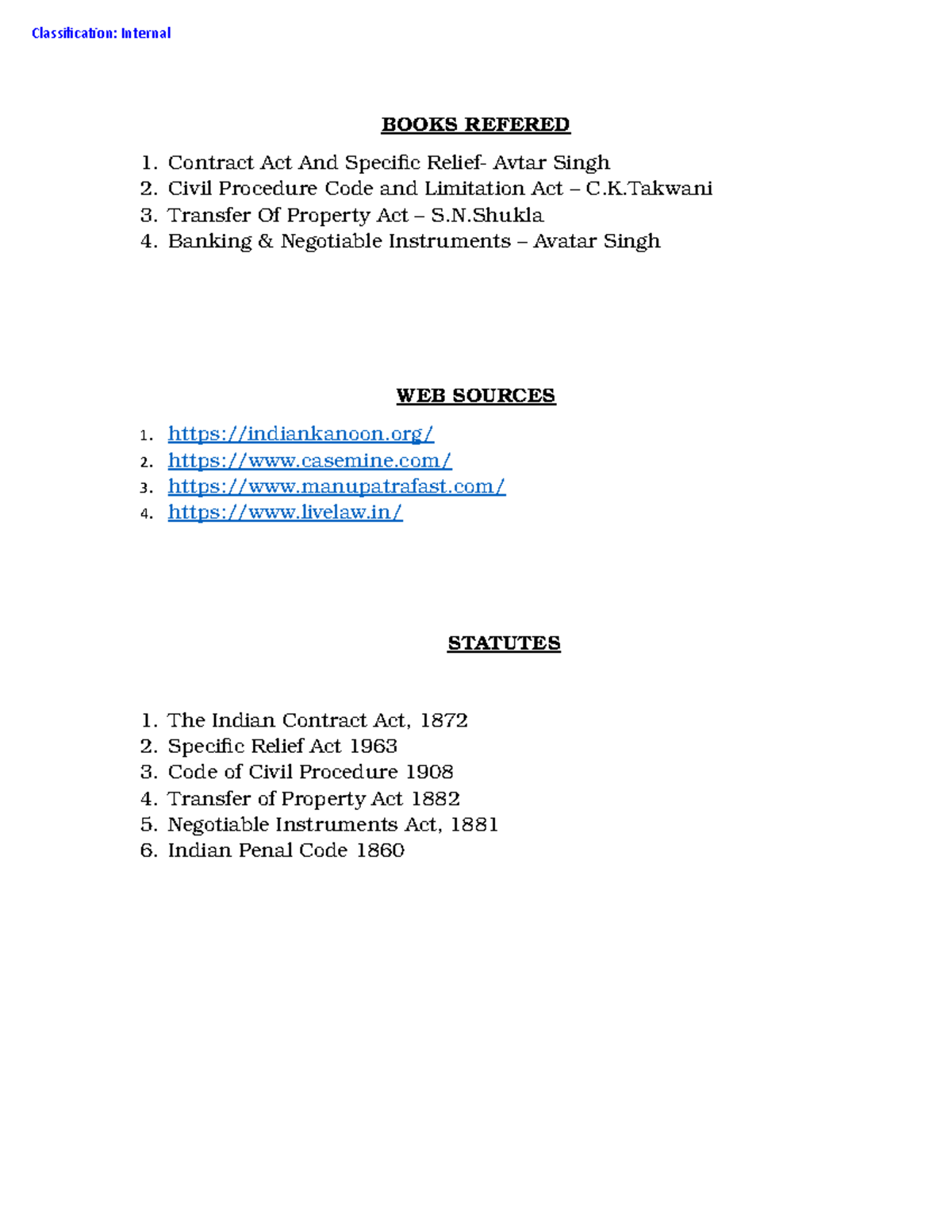 Books ReferedADS - BOOKS REFERED 1 Act And Specific Relief- Avtar Singh ...