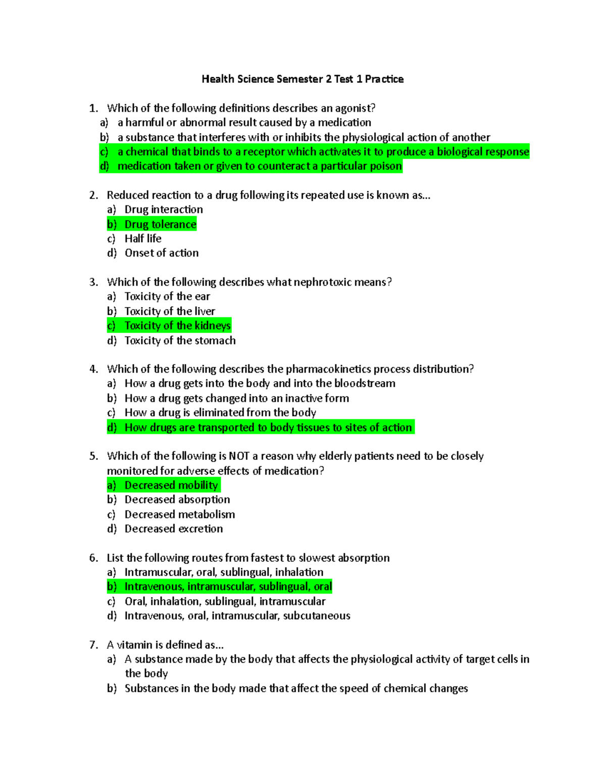 HS2 Test 1 Practice - Health Science Semester 2 Test 1 Practice Which ...