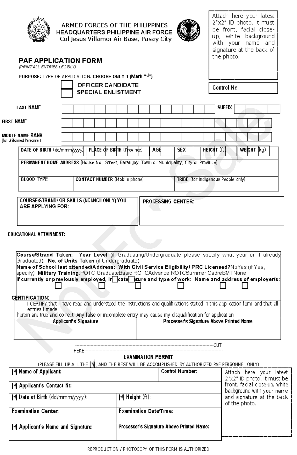 (02 Apr 2024) Generic application for Pafoc Class 2025 and SE CY 2024 ...