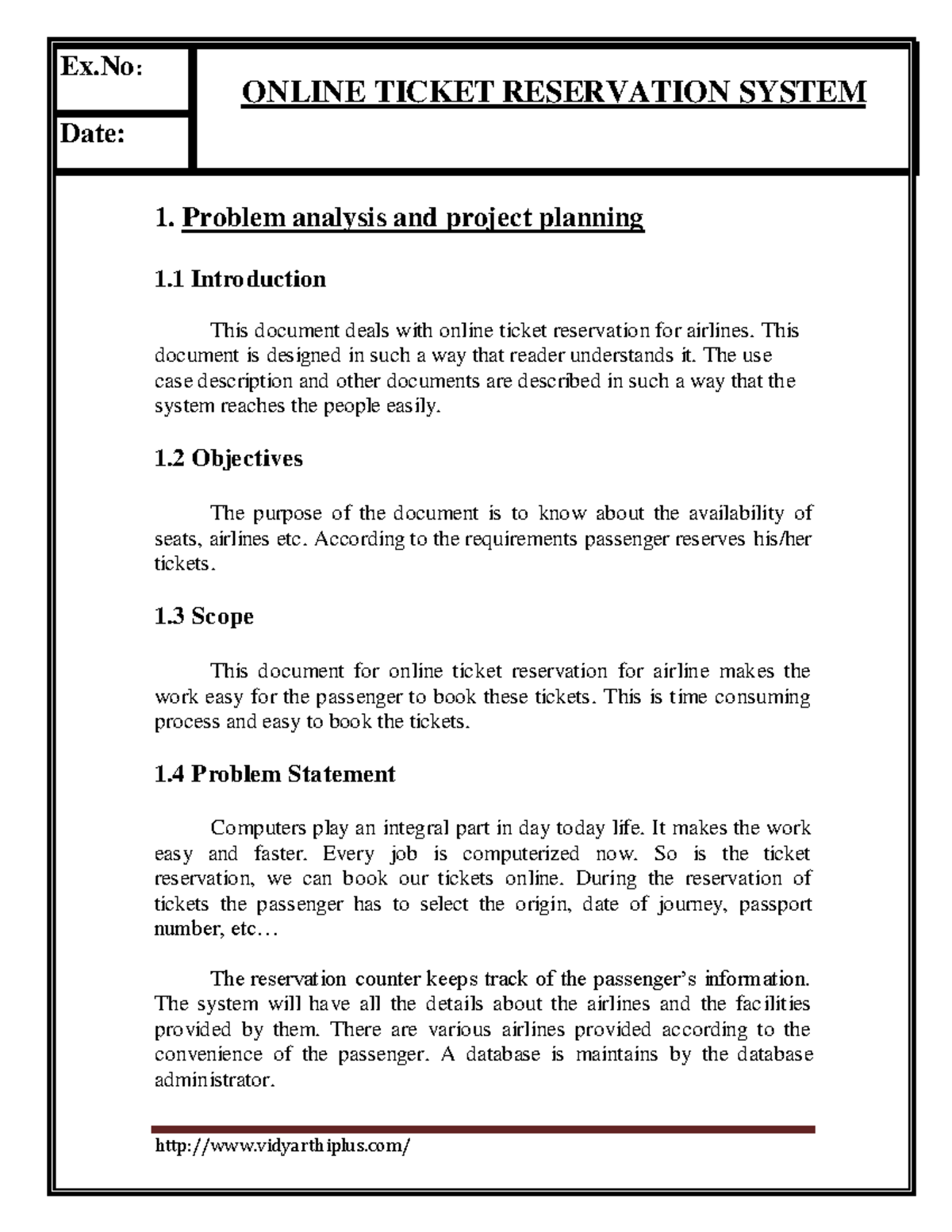 Online Reservation System - 1. Problem analysis and project planning 1 ...