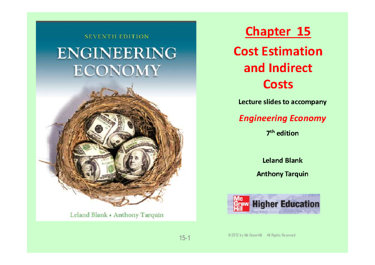 Chapter 15 - Cost Estimation - 15- Lecture slides to accompany ...