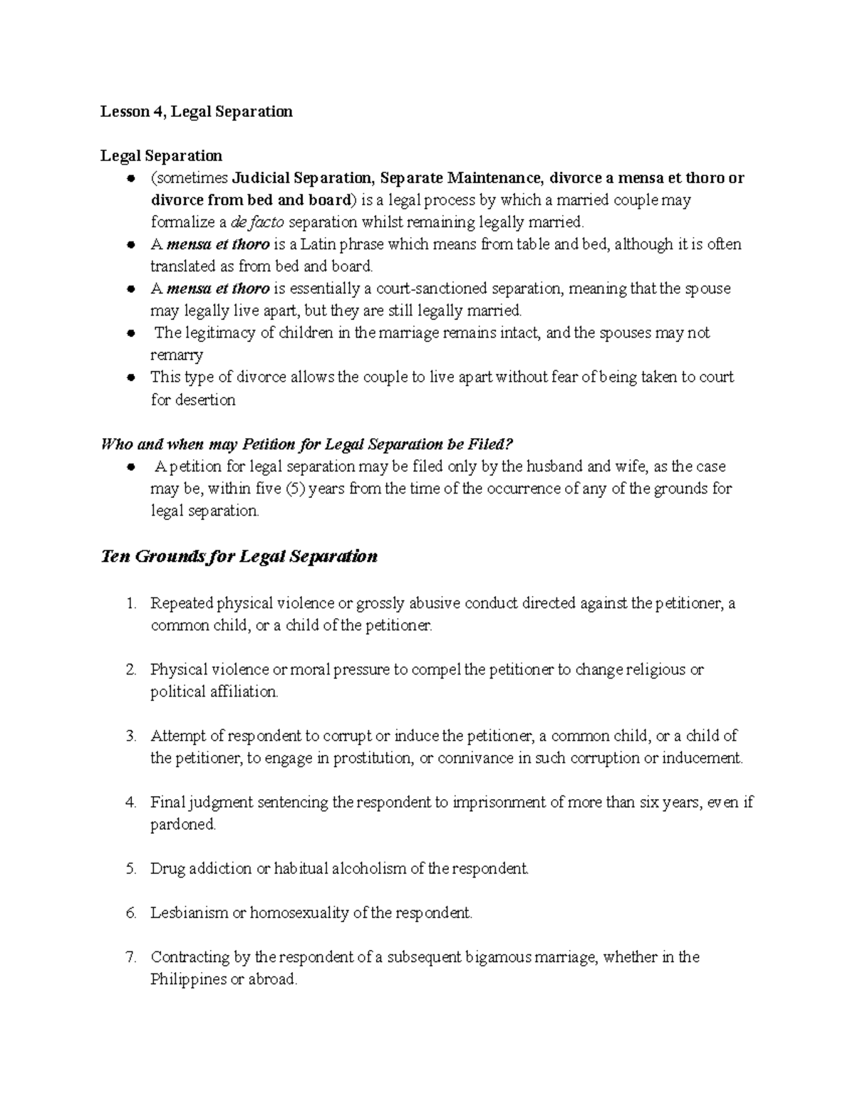 Lesson 4, Legal Separation-1 - Lesson 4, Legal Separation Legal ...