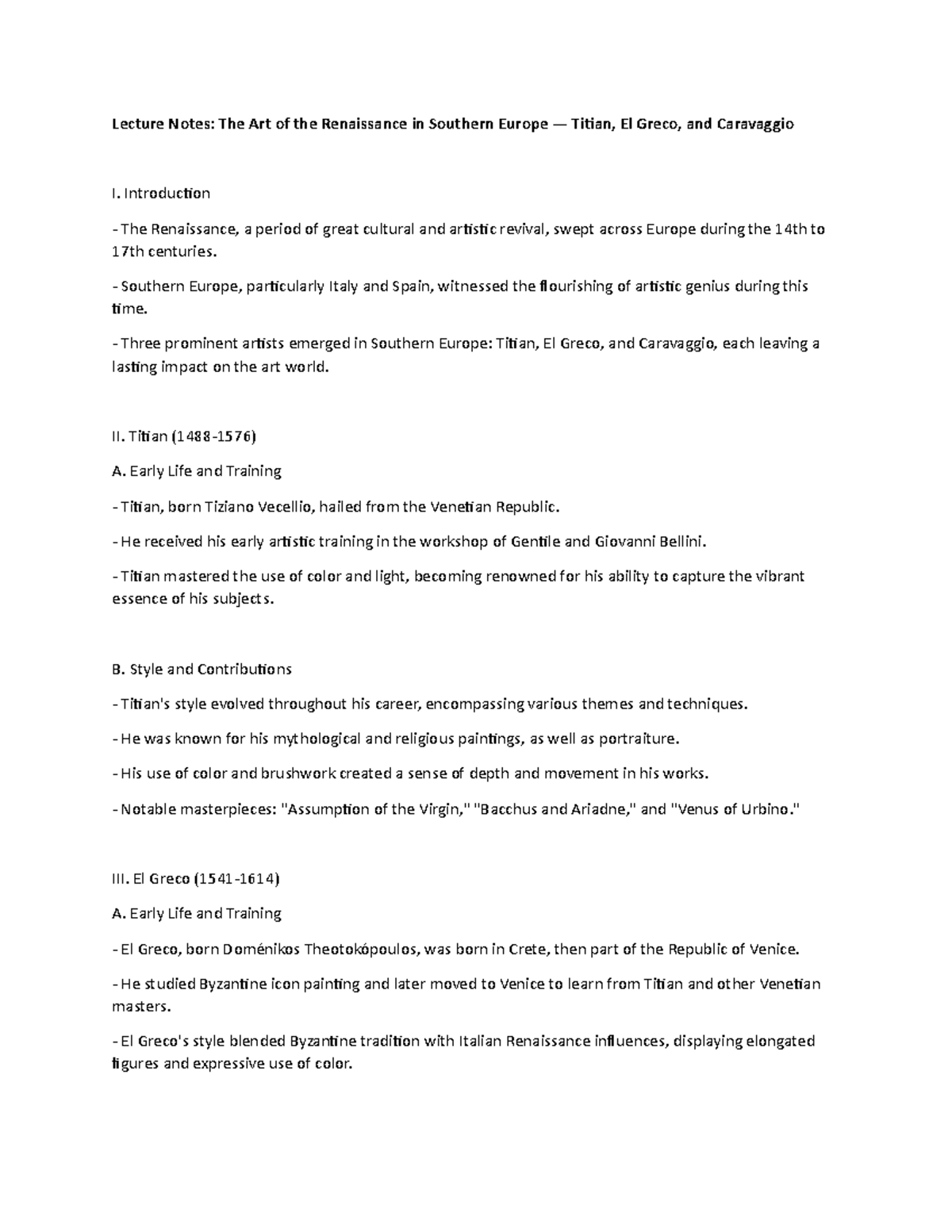 Lecture Notes: The Art of the Renaissance in Southern Europe — Titian ...