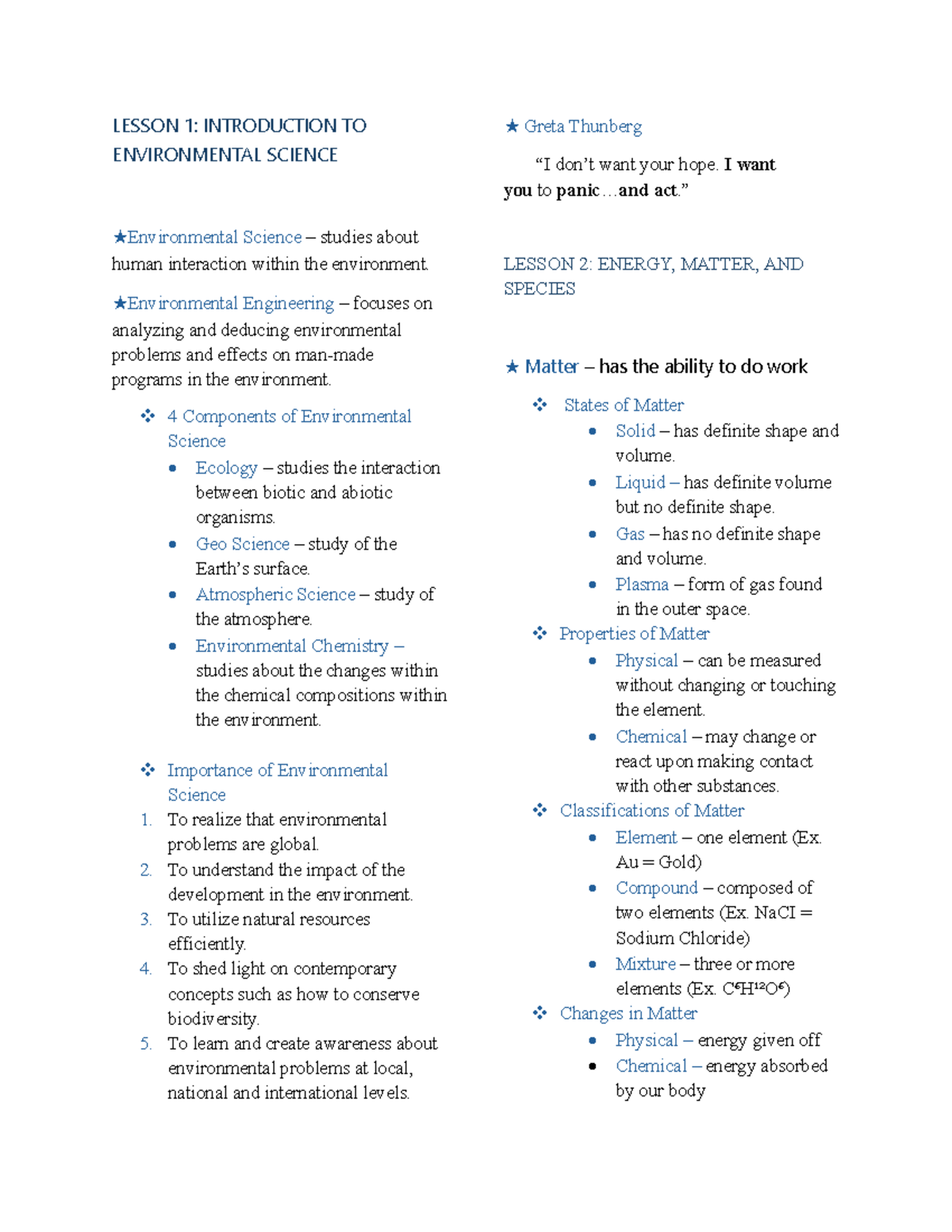 Environmental Science - LESSON 1: INTRODUCTION TO ENVIRONMENTAL SCIENCE ...