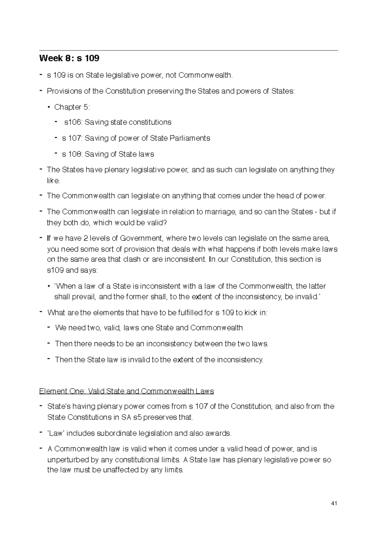 Week 8: Section 109 - Week 8: s 109 - s 109 is on State legislative ...