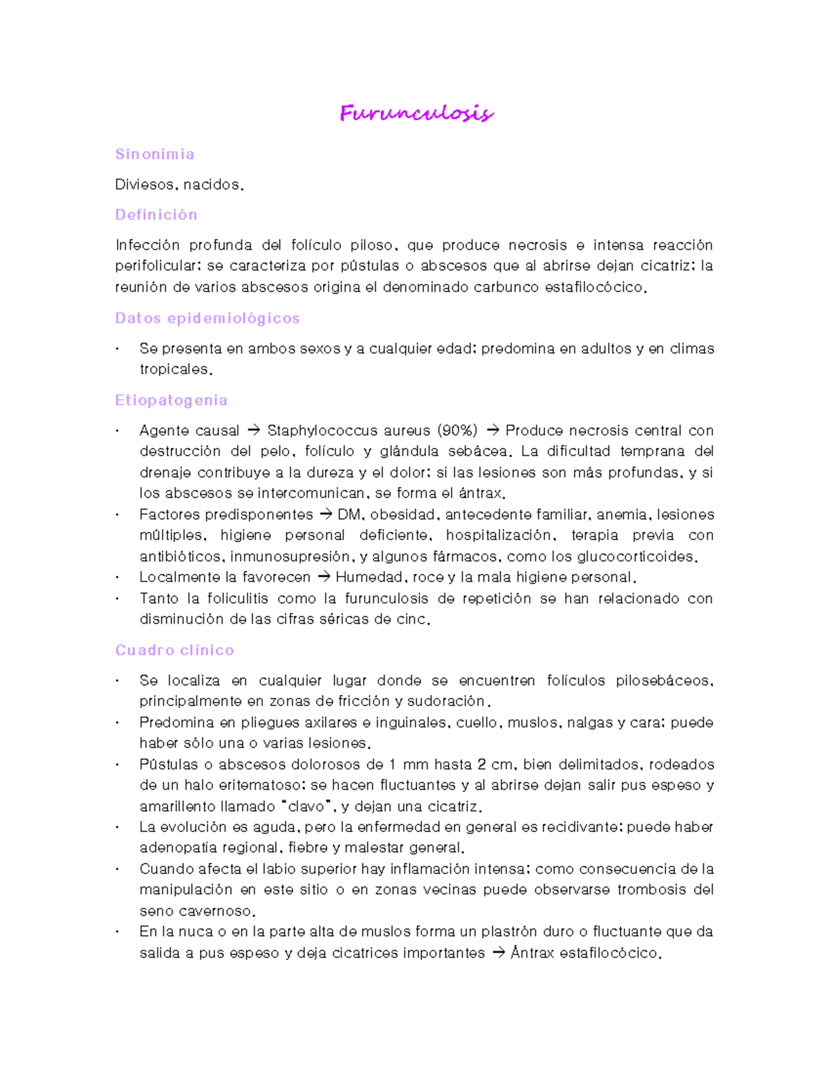 Furunculosis - Apuntes 1 - Furunculosis Sinonimia Diviesos, nacidos ...