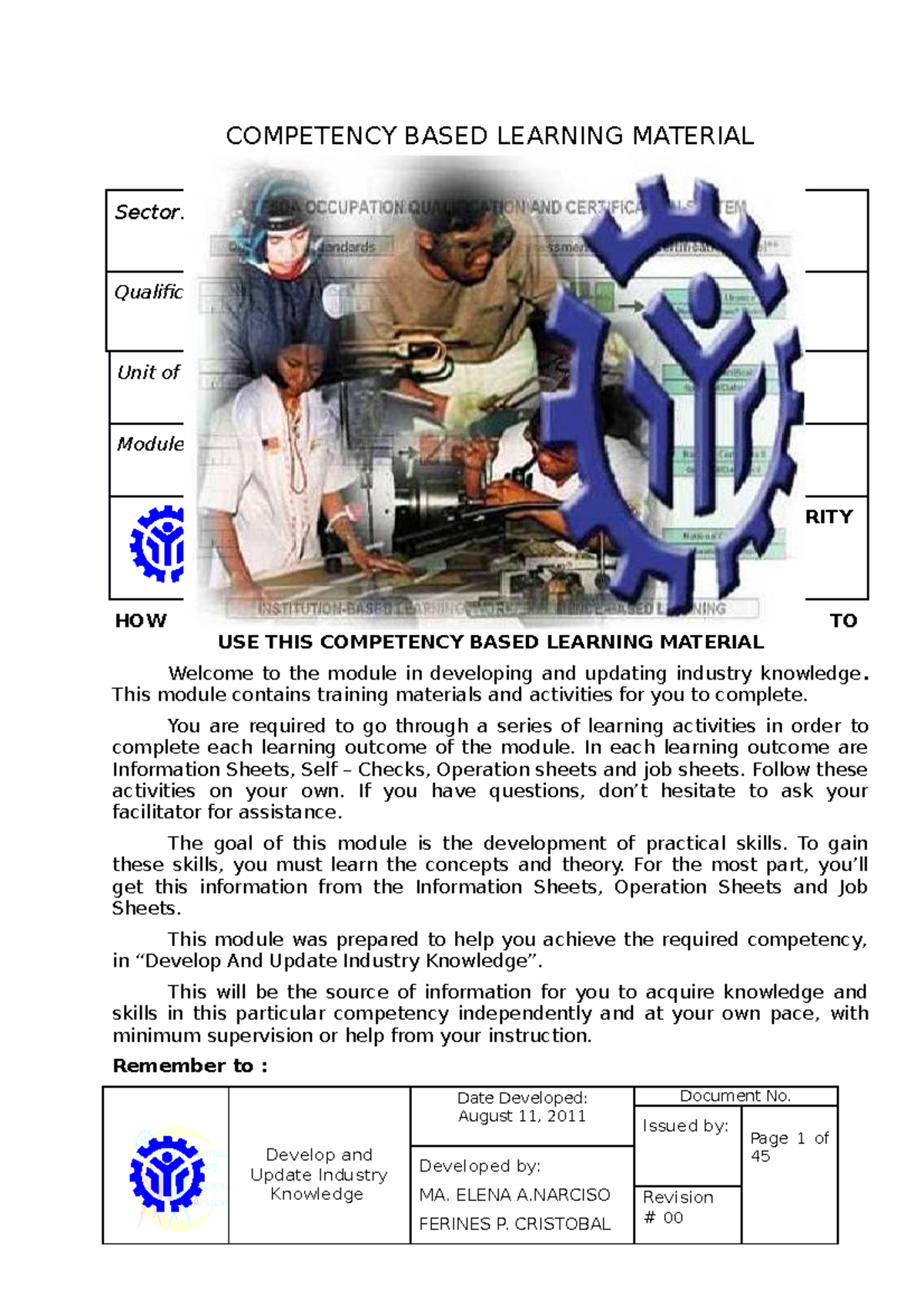 Develop AND Update Industry Knowledge - COMPETENCY BASED LEARNING ...