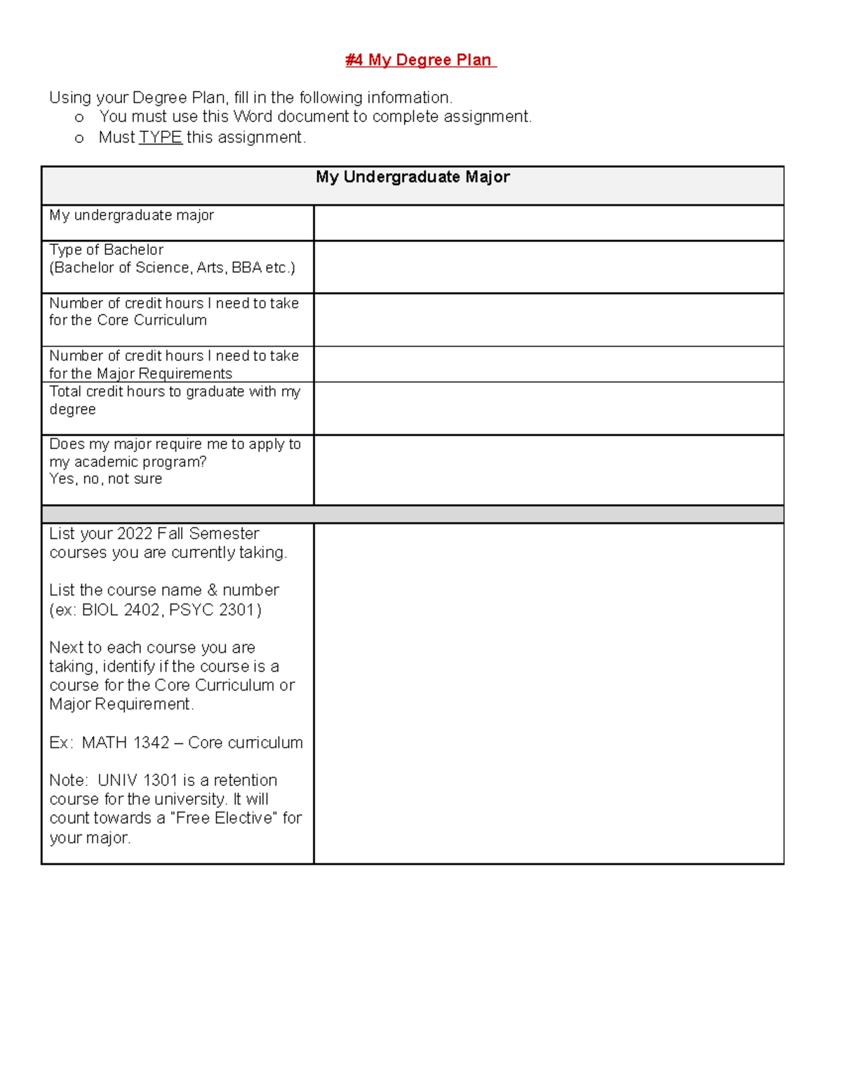 #4 My Degree Plan - univ 1301 - #4 My Degree Plan Using your Degree ...