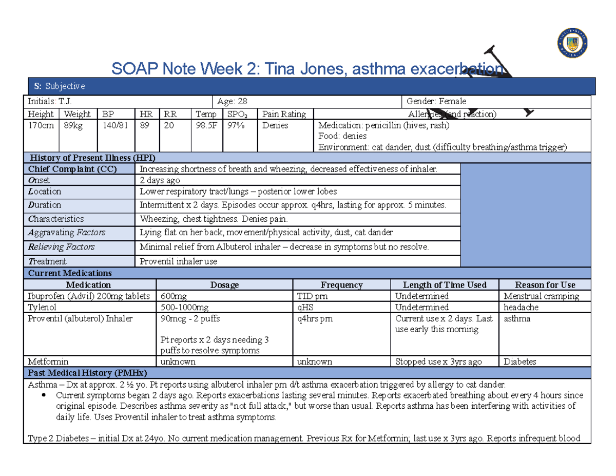 Week 2 SOAP note TJ - SOAP note - NR 509 - Chamberlain University - Studocu