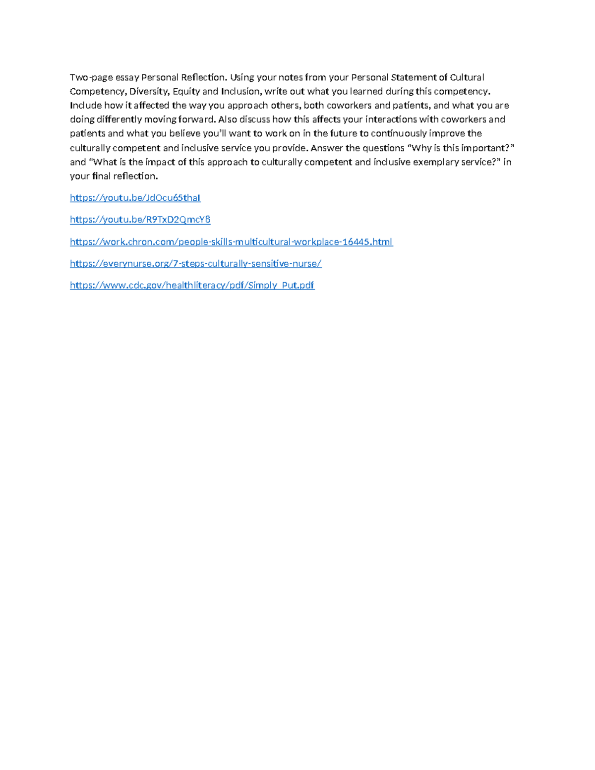Personal Reflection - Lectures notes - Two-page essay Personal ...