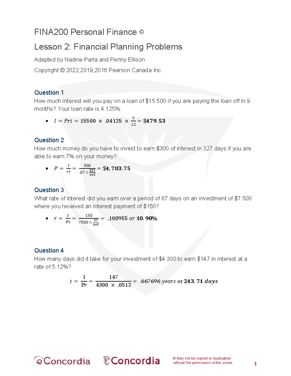 L2 Financial Planning Problems - © May not be copied or duplicated without the permission of the ...