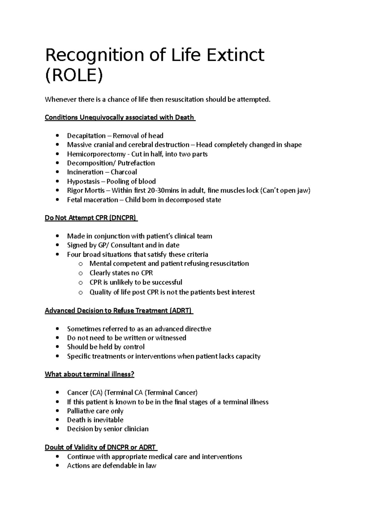 Recognition of Life Extinct - Recognition of Life Extinct (ROLE ...