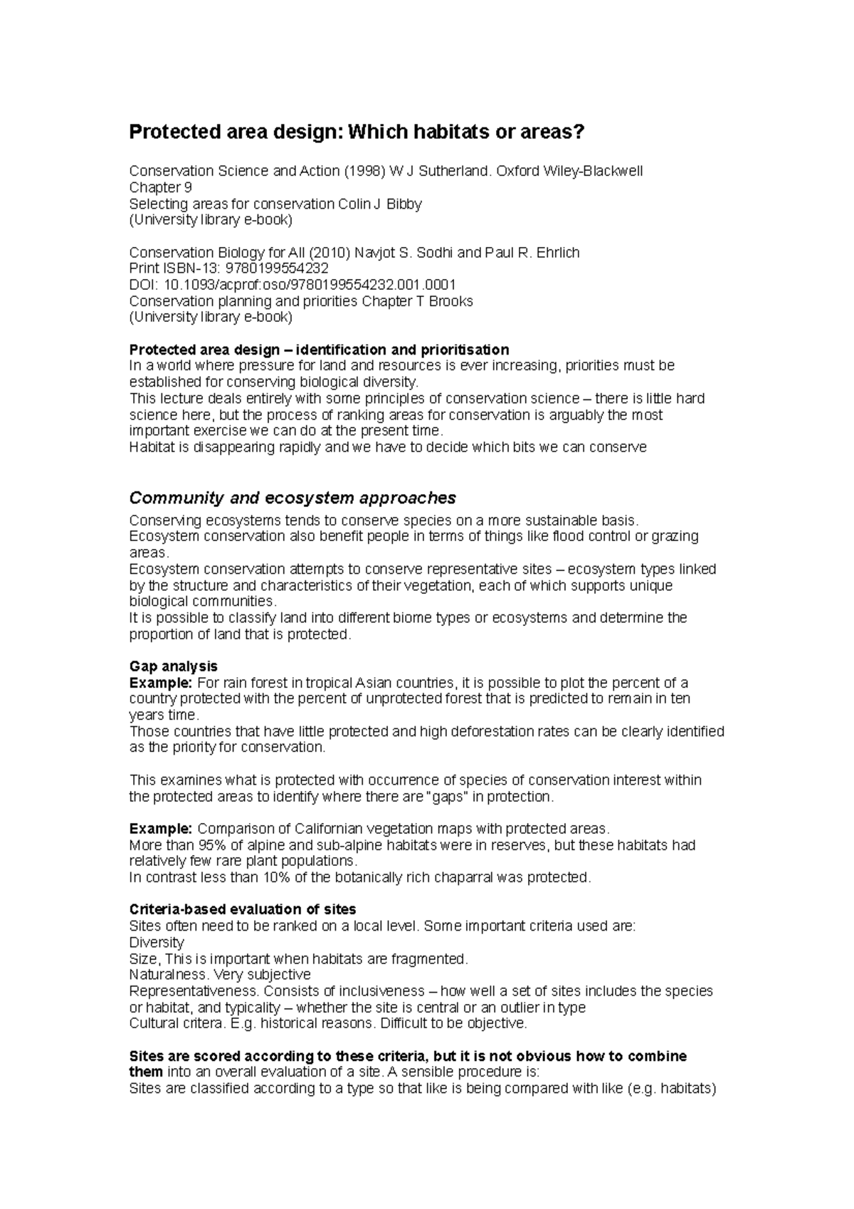 60 Protected areas Location Notes - Protected area design: Which ...