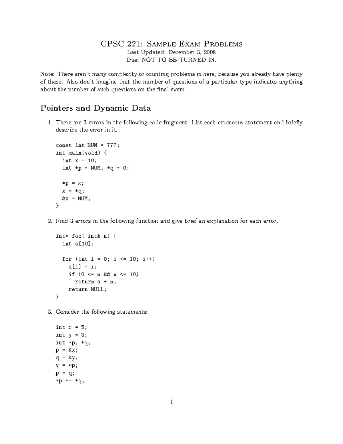 Sample/practice exam 2016, questions and answers - CPSC 221: Sample Exam Problems Last Updated ...