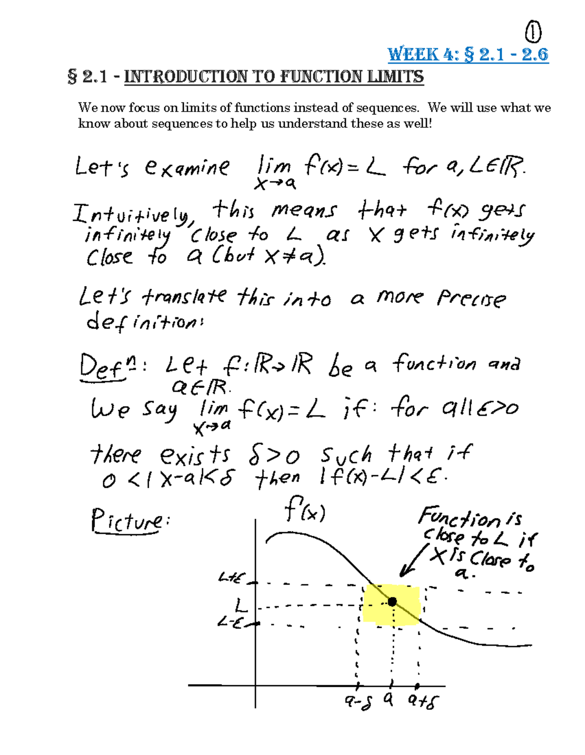 MATH 137 Week 4 - Jordan Hamilton lecture notes - We now focus on ...