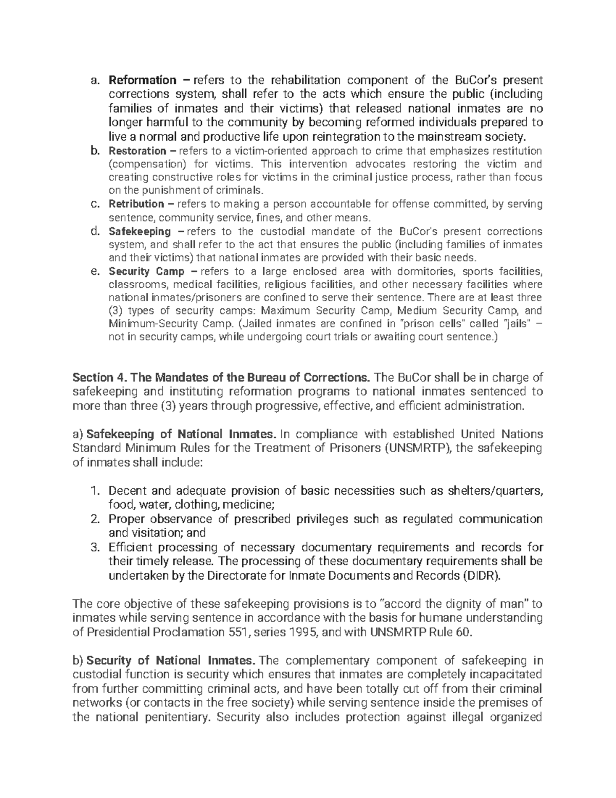 Bucor - N/A - a. Reformation – refers to the rehabilitation component ...