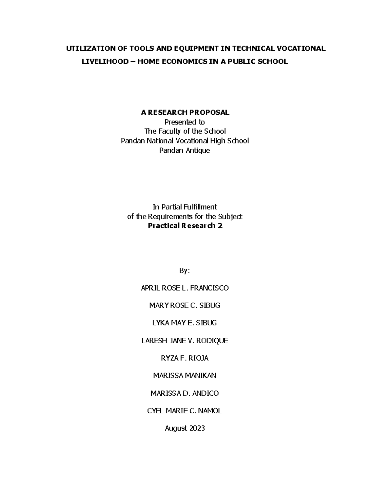 Utilization of Tools and Equipment in Technical Vocational Livelihood ...