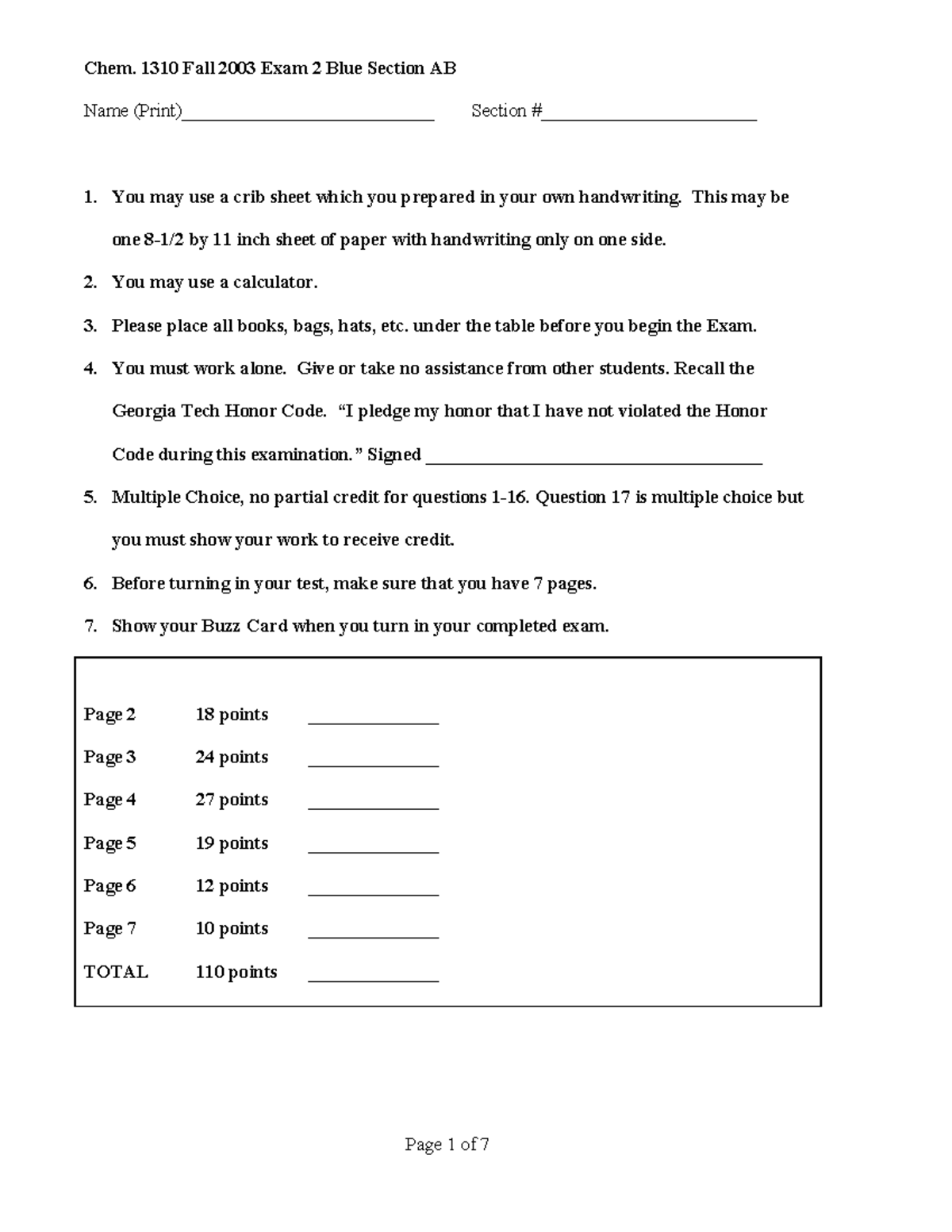FA03 Exam 2 B - Practice Tests - Name (Print ...