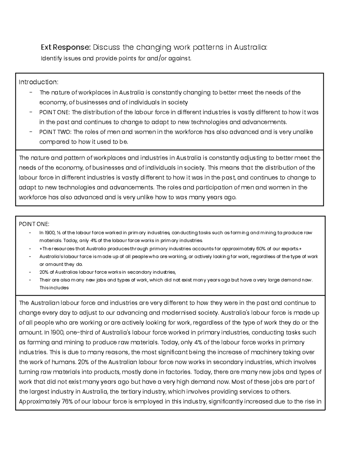 Discuss the changing work patterns in Australia - Introduction: - The ...
