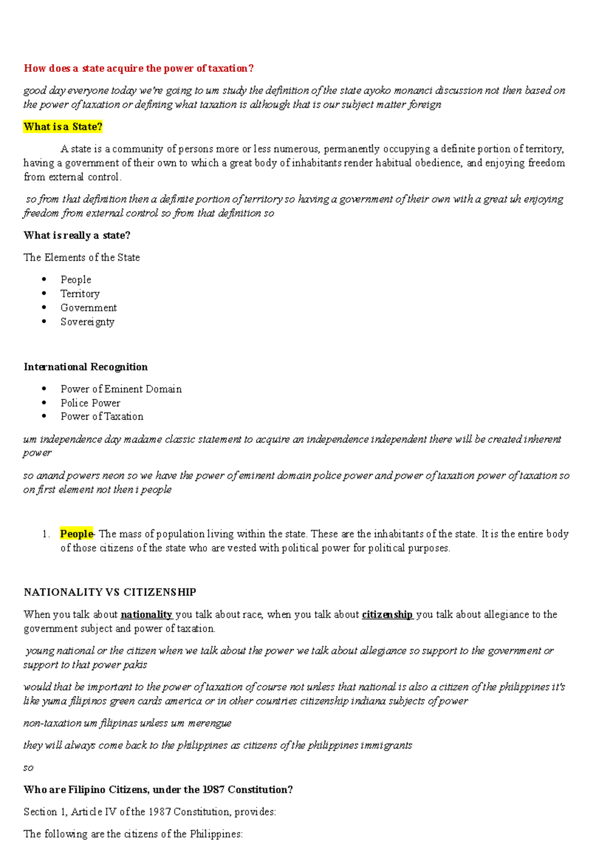 Income Taxation - Notes - How does a state acquire the power of ...