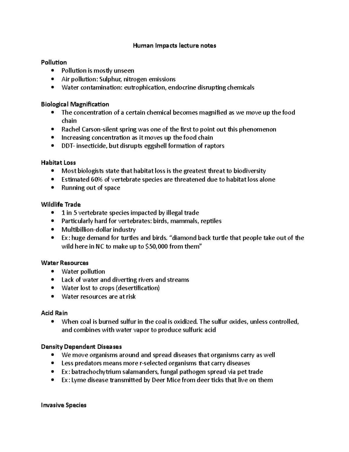 Human Impacts lecture notes - Human Impacts lecture notes Pollution ...