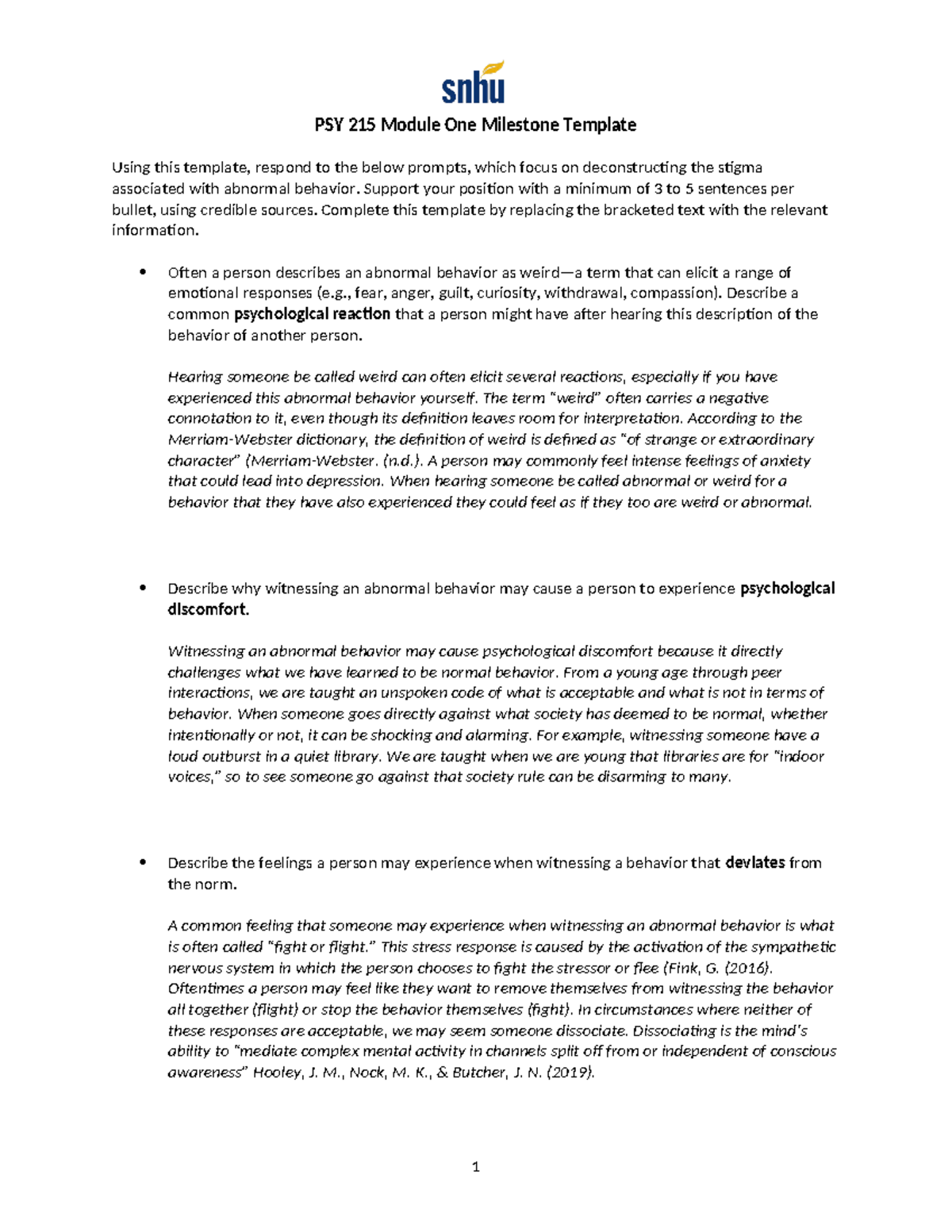 Psy 215 Module One Milestone Completed Psy 215 Module One Milestone Template Using This
