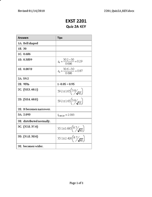 Exam 01 Example Questions - EXST 2201 - Studocu