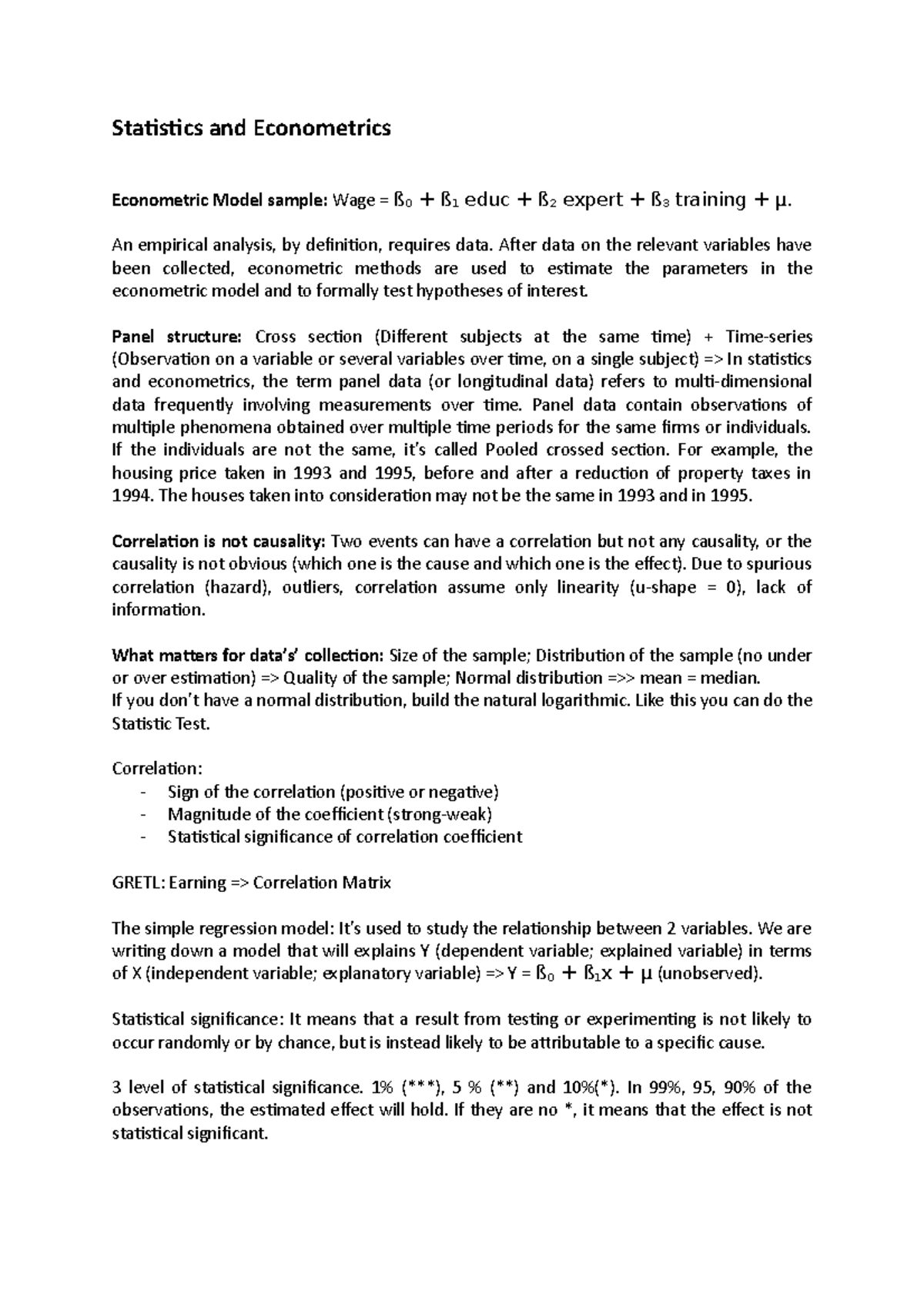 Correlation Theory - Statistics and Econometrics Econometric Model ...