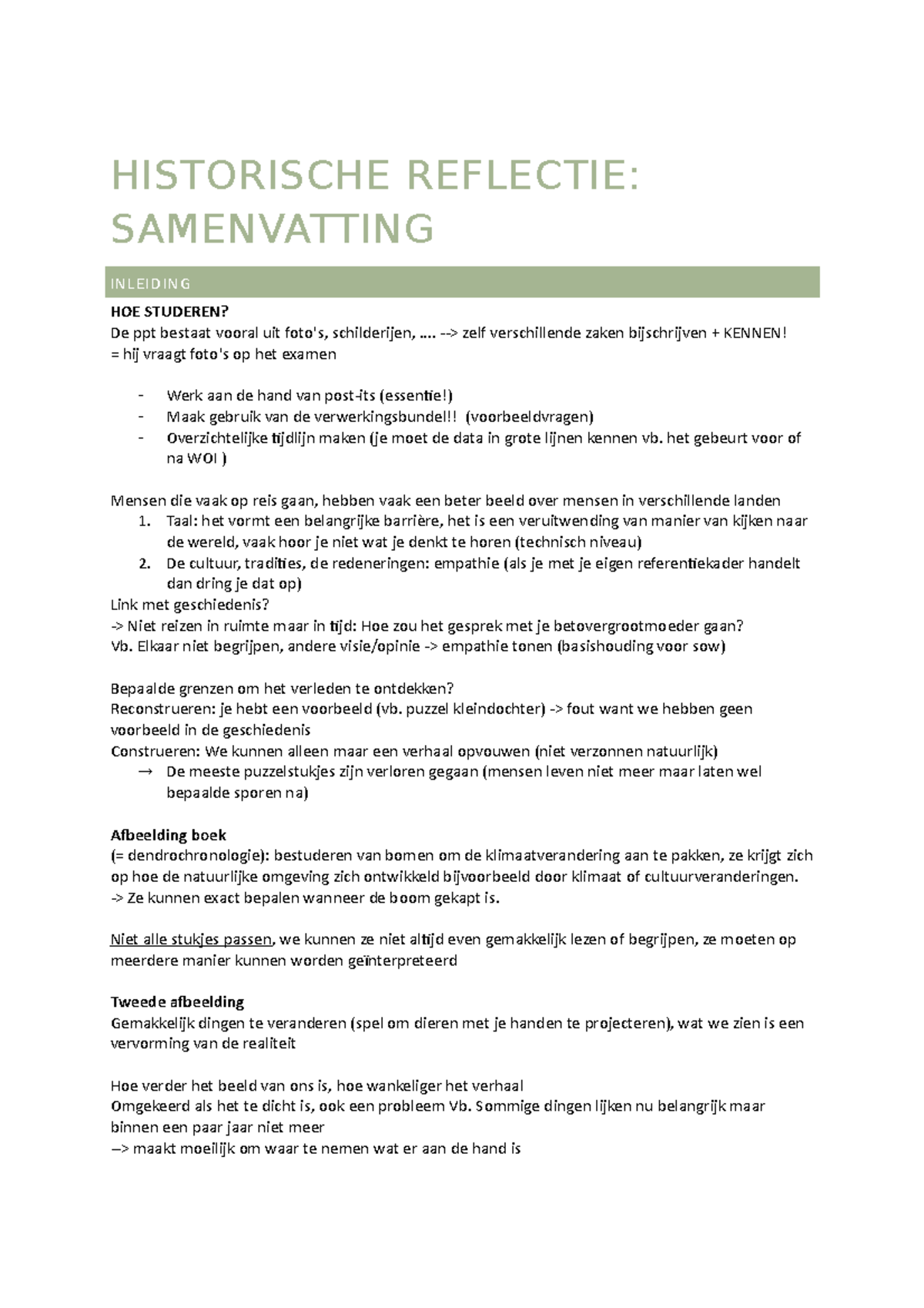 Historische reflectie notities - HISTORISCHE REFLECTIE: SAMENVATTING ...