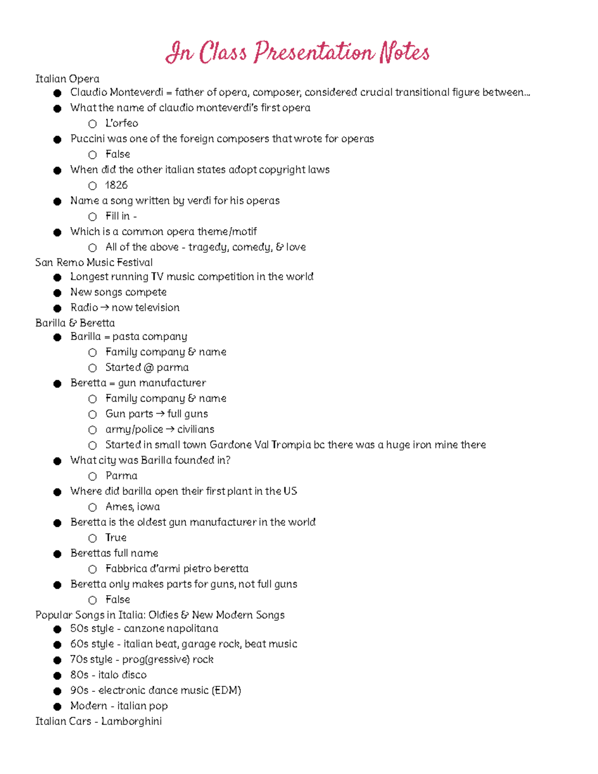 In Class Presentation Notes - In Class Presentation Notes Italian Opera ...