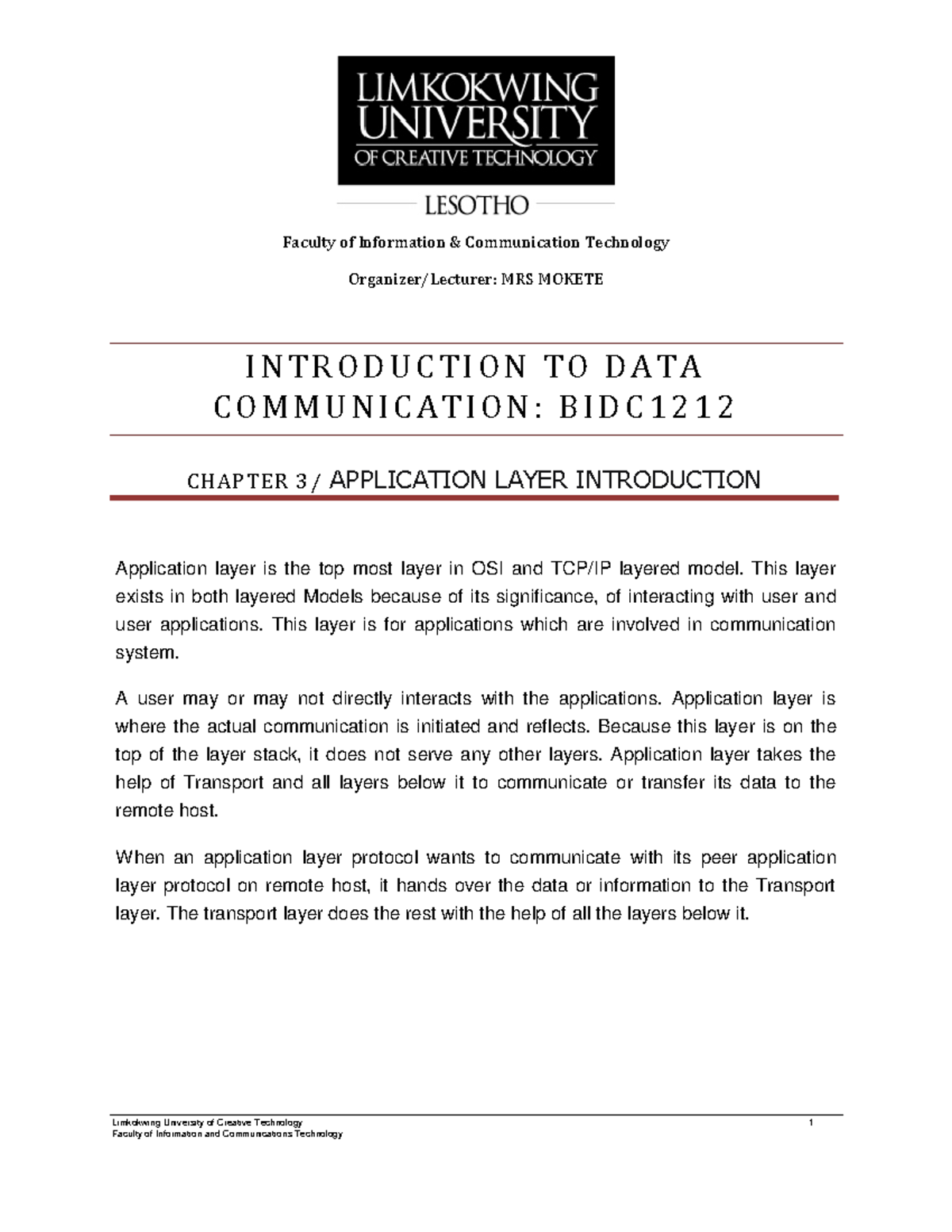 Chapter 3B - more about it - Organizer/Lecturer: MRS MOKETE Limkokwing ...