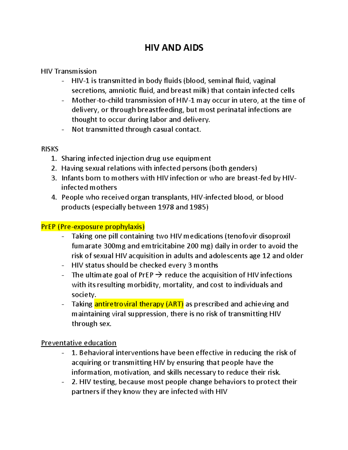 HIV AND AIDS - Med surg - HIV AND AIDS HIV Transmission - HIV-1 is ...