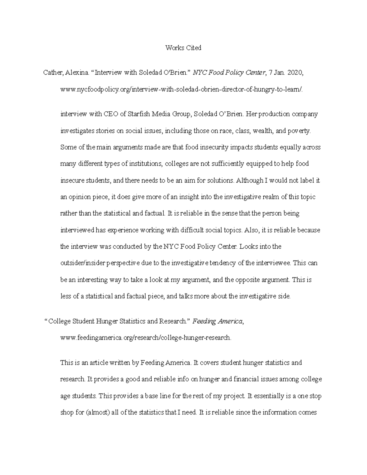 Service Research Project Annotated Bibliography - Works Cited Cather ...