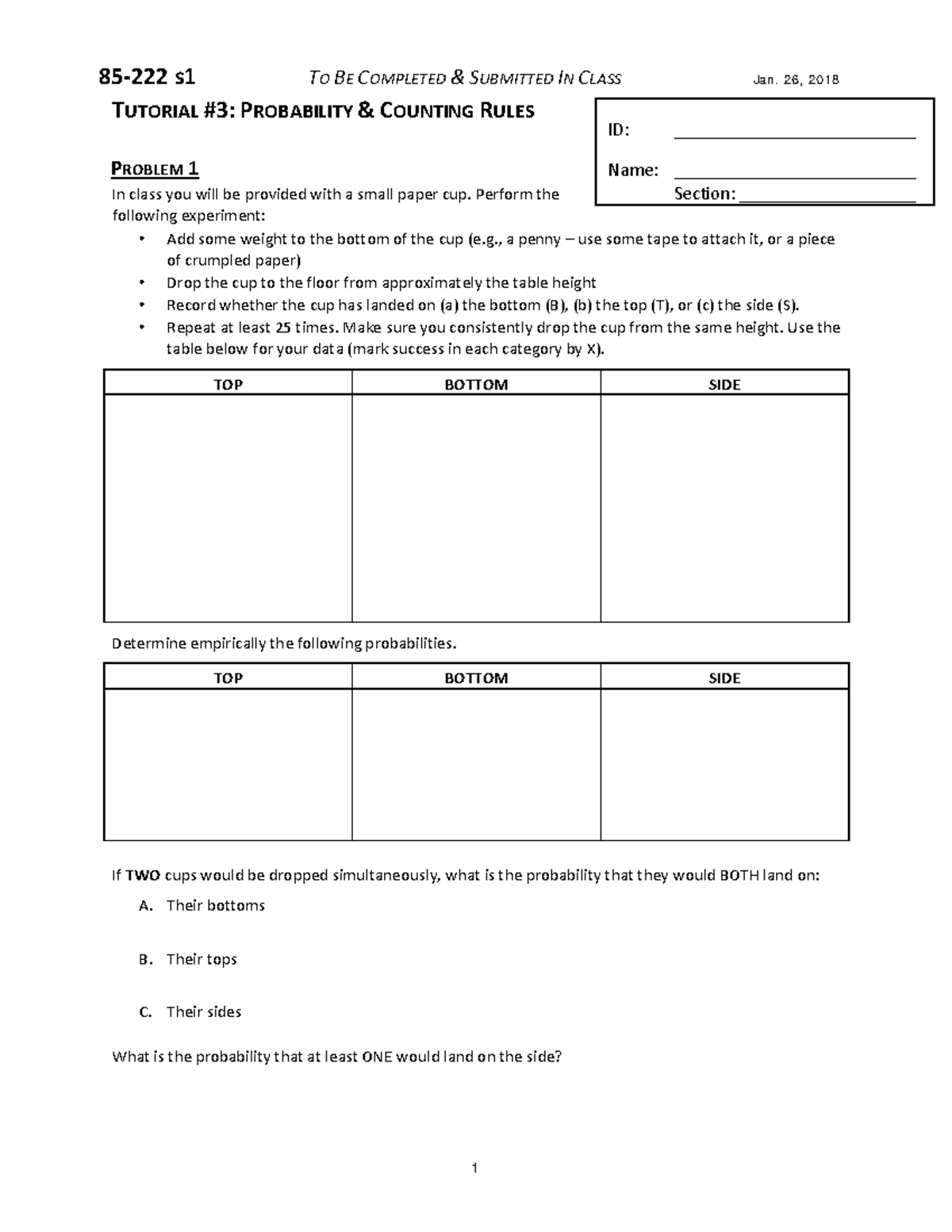 T03-W18-Class Handout - TUTORIAL #3: PROBABILITY & COUNTING RULES P ...
