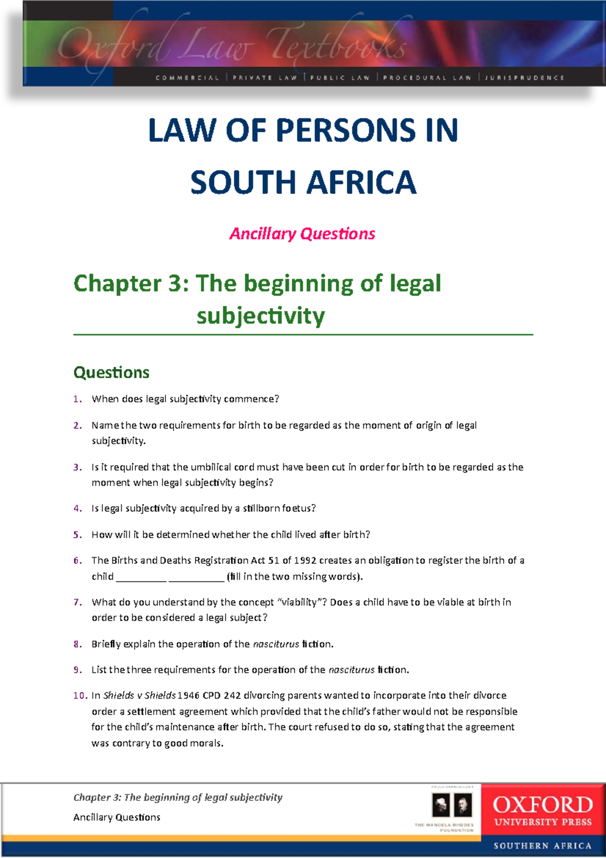 Ch 2 Q - first semester law of persons - Chapter 3: The beginning of ...