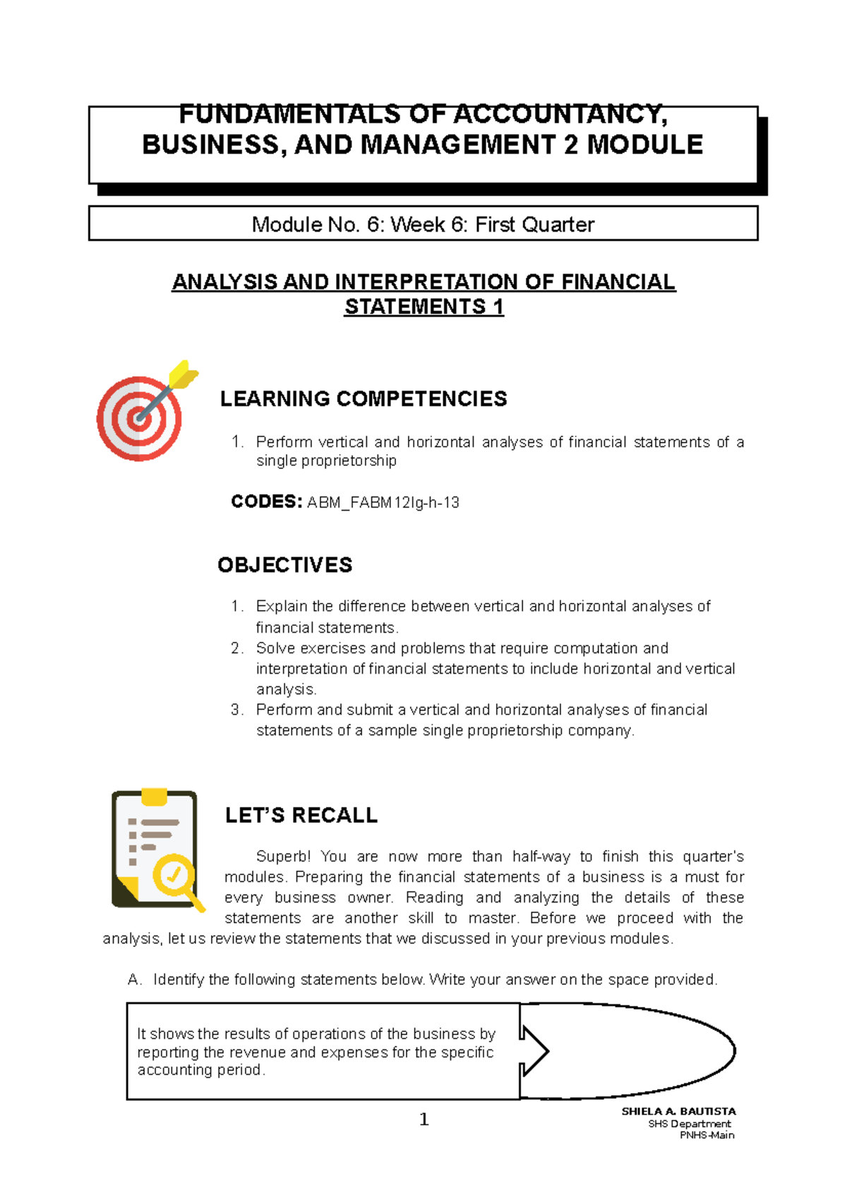 FABM2 Module 6 Analysis and Interpretation of FS 1 - FUNDAMENTALS OF ...